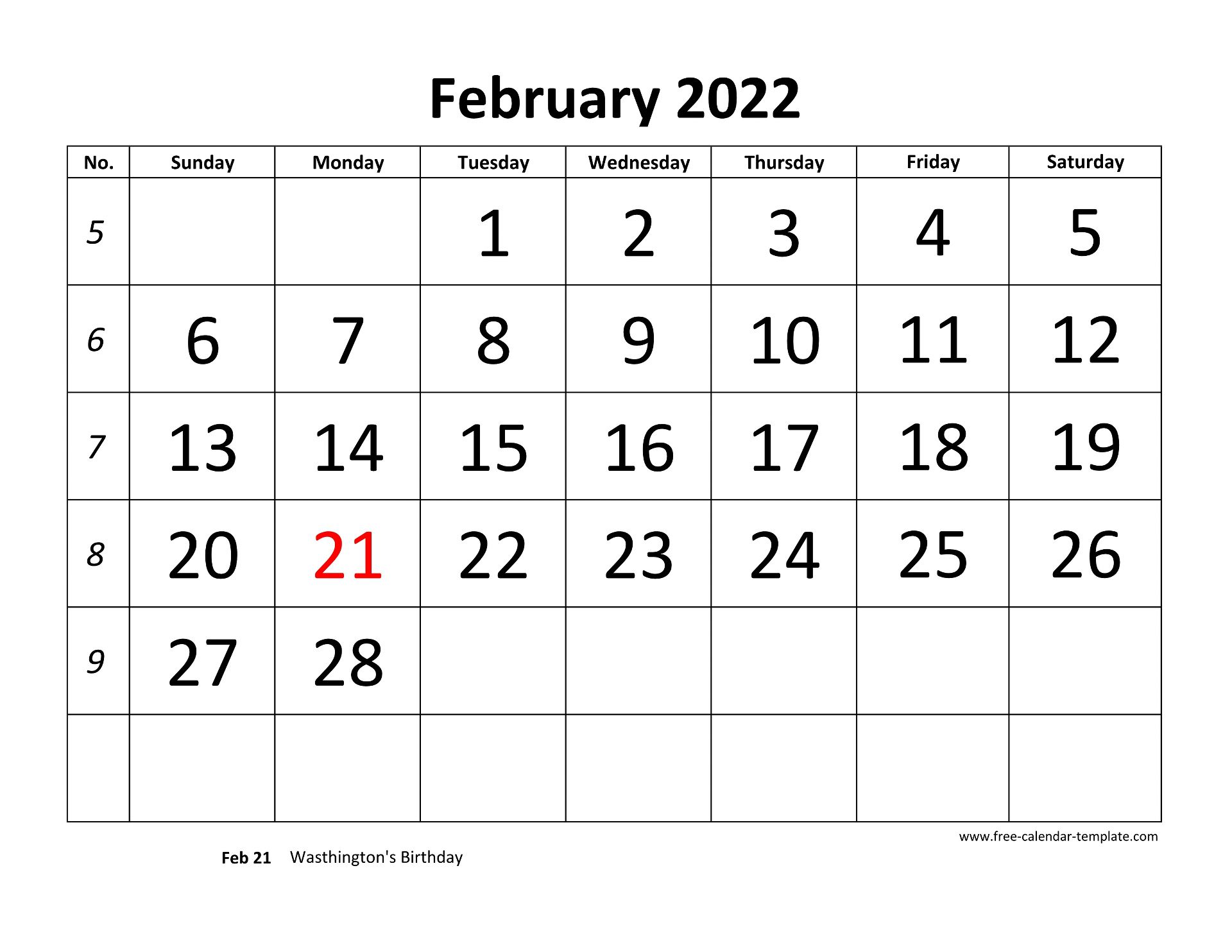 February 2022 Free Calendar Tempplate Free calendar template
