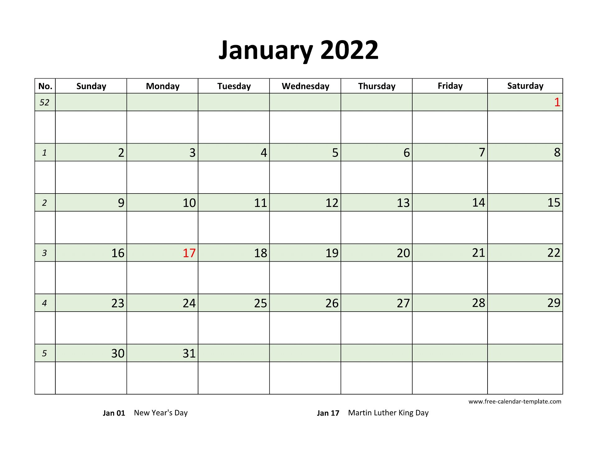 Monthly 2022 Calendar Template