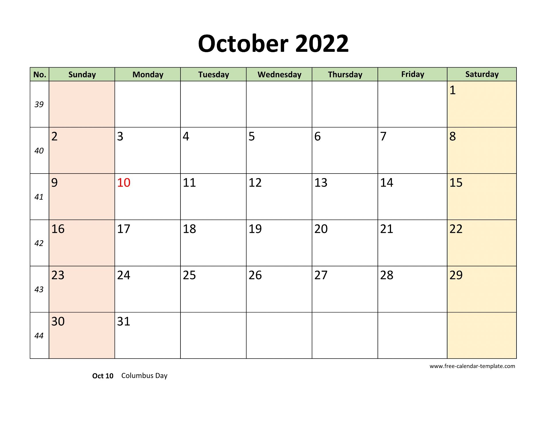 October 2022 Calendar Template Word Customize And Print