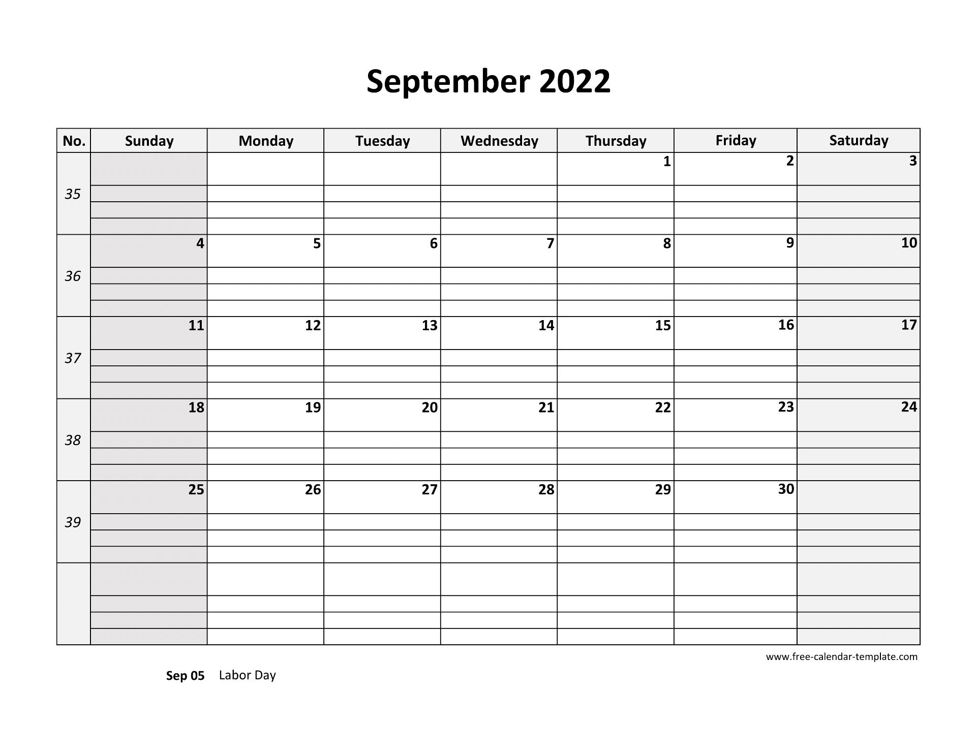 September 2022 Calendar Free Printable With Grid Lines Designed