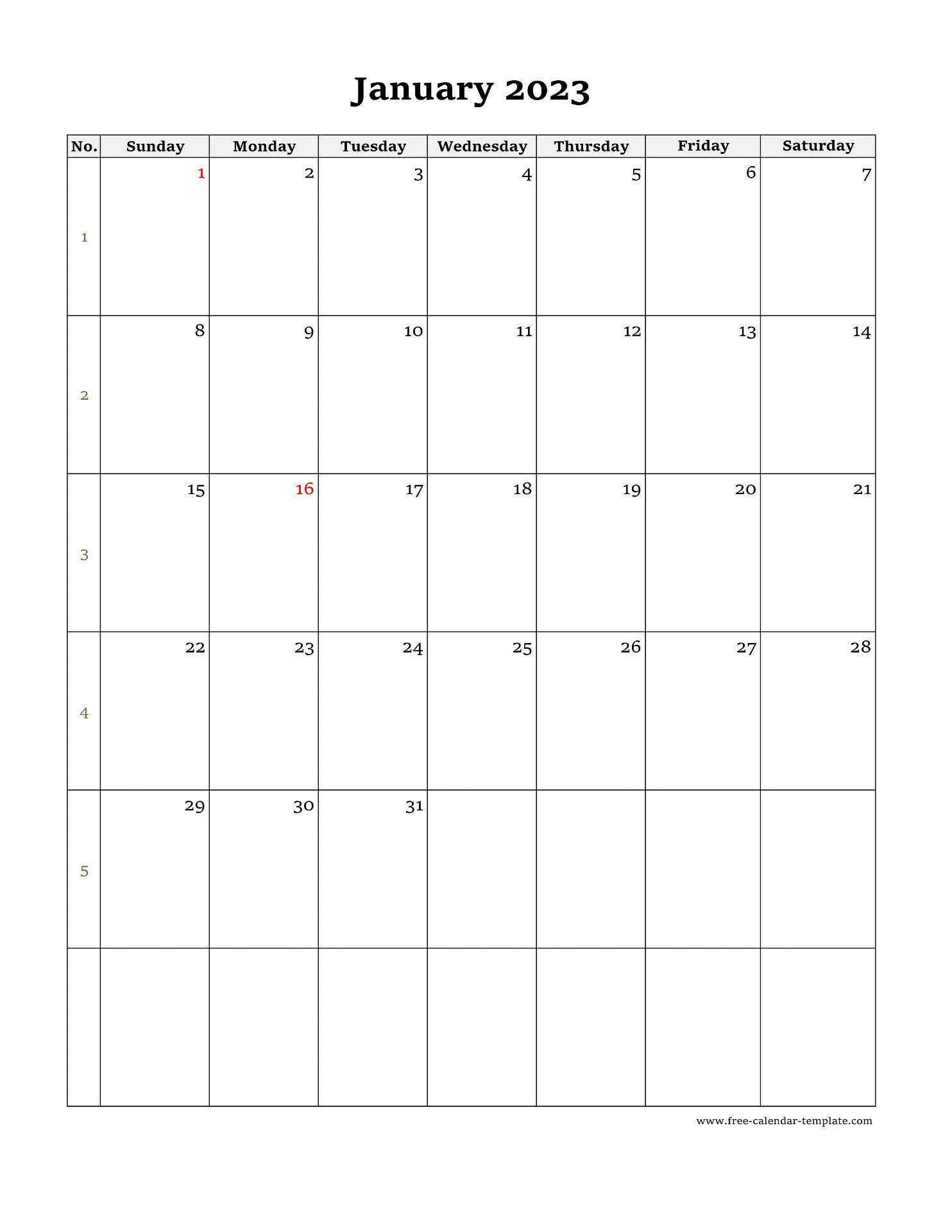 Monthly Calendar 2023 Simple Design With Large Box On Each Day For Monthly Calendar 2023 Simple Design With Large Box On Each Day For