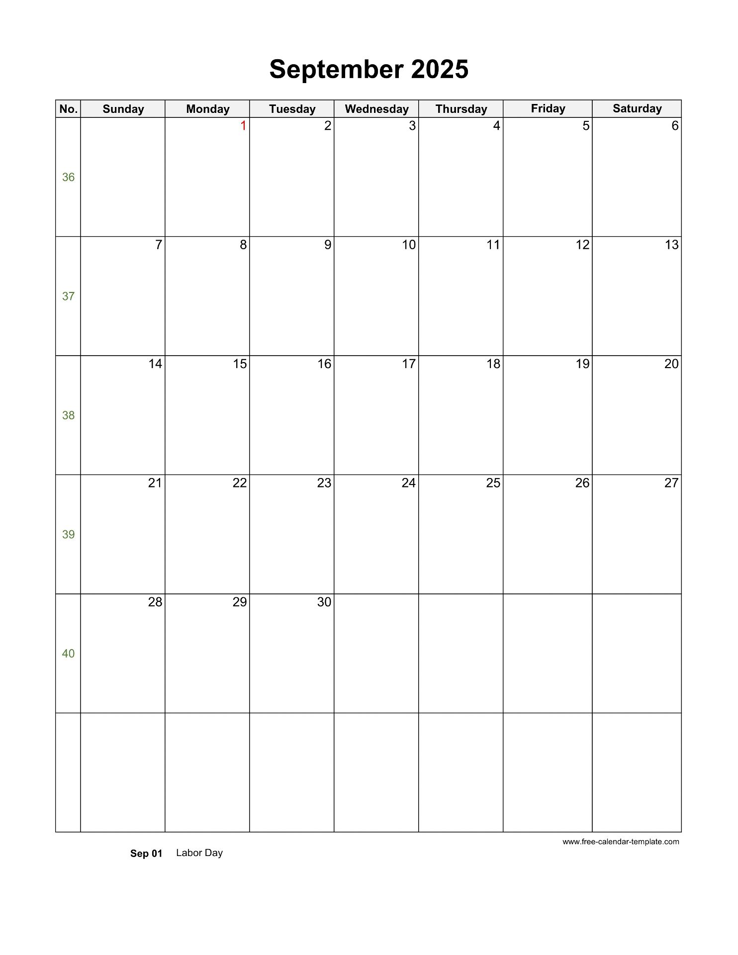 2025 September Calendar Blank Vertical Template Free calendar