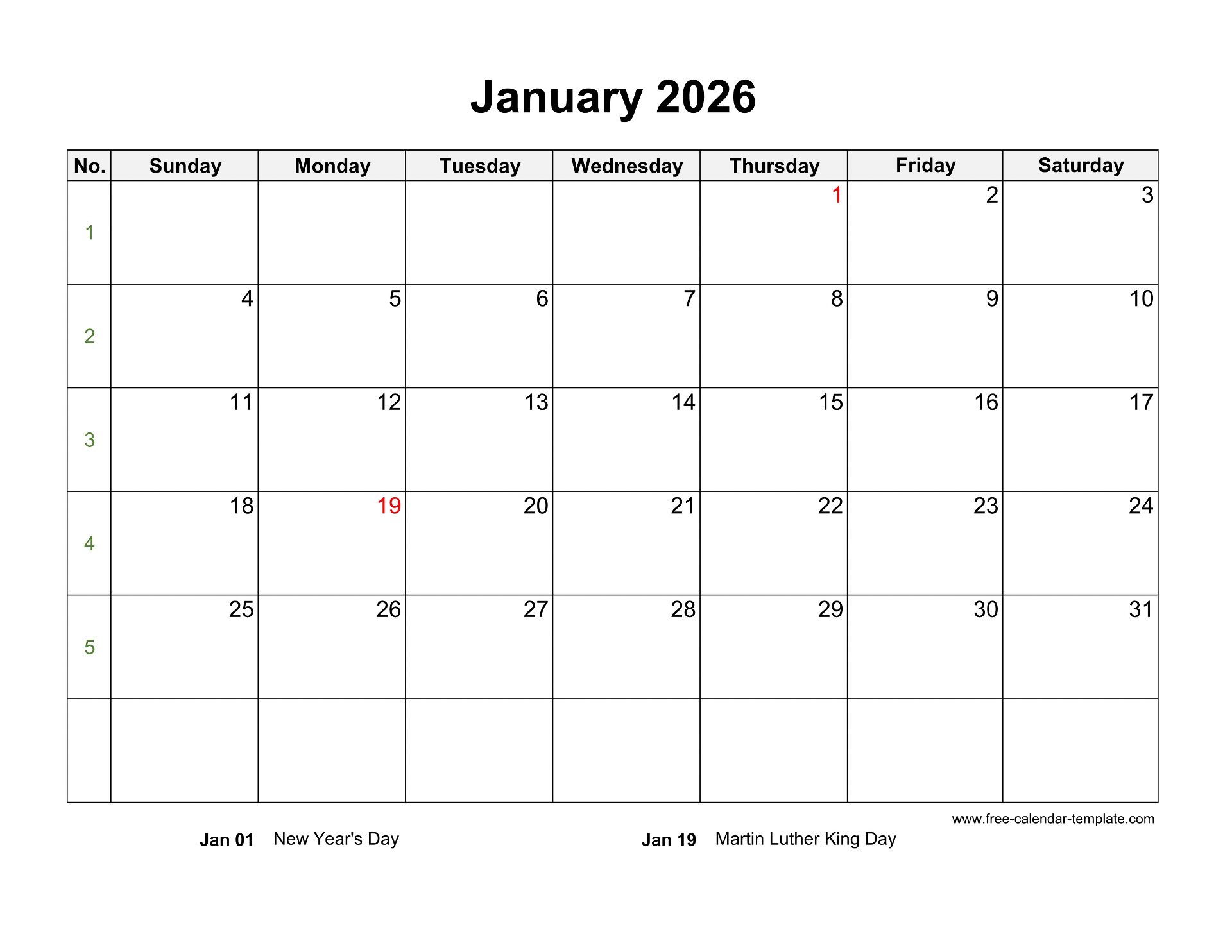 Calendar 2026 Template Excel