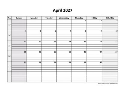Free 2027 Calendar Blank April Template (horizontal) | Free-calendar ...